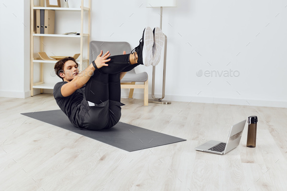 man activity training lifestyle stretching home healthy house sport ...