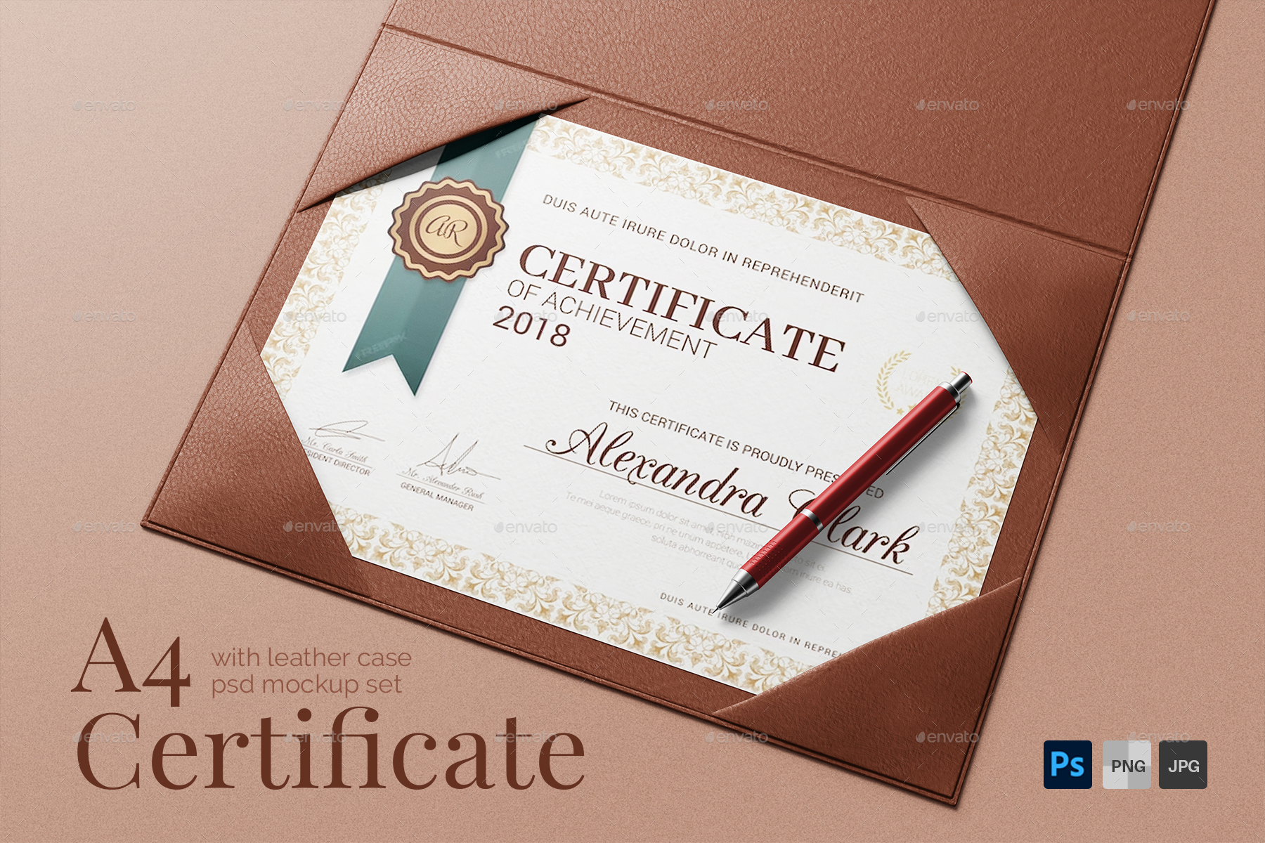 A4 Certificate with Leather Case PSD Design Mockup Set, Graphics ...