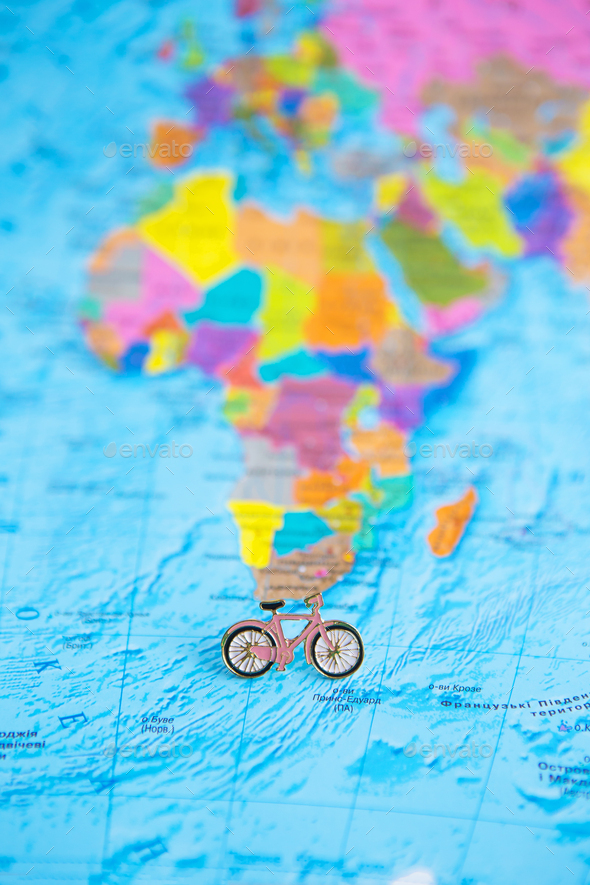 colorful mini bicycle on the world map Stock Photo by Art-Family ...