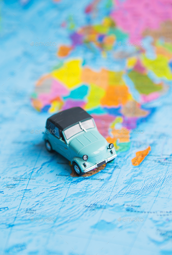 retro car on colorful world map, travel Stock Photo by Art-Family ...