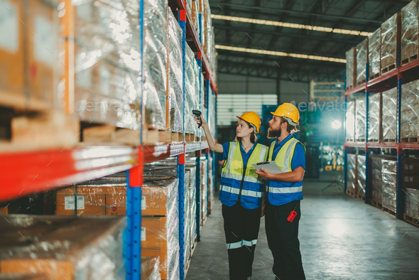 Warehouse staff verify automotive, paper items using handheld device ...