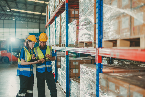 Warehouse staff verify automotive, paper items using handheld device ...
