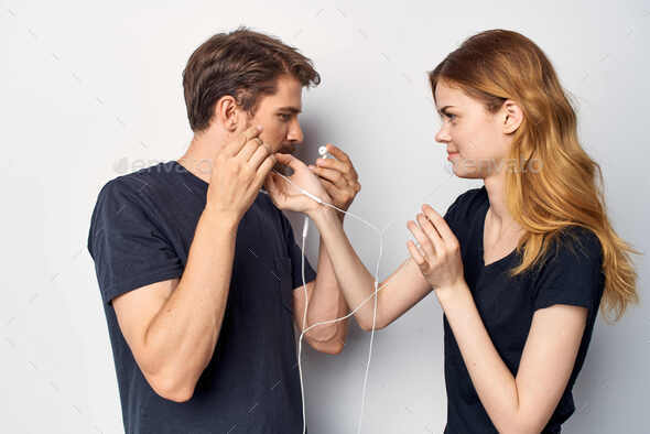 Man and woman hug communication friendship posing light background ...