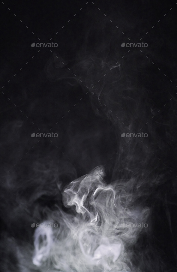 Smoke, dark background and incense, fog or gas on mockup space ...