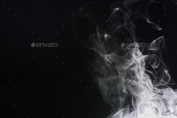 Smoke, dark background and incense, fog or gas on mockup space ...