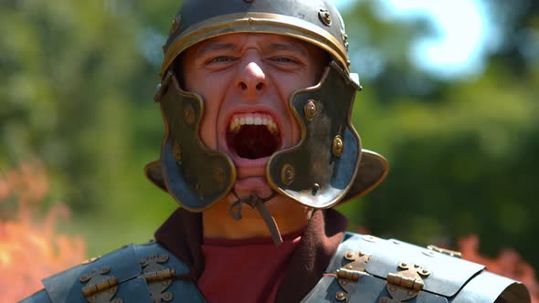 Roman soldier screaming, ultra slow motion, Stock Footage | VideoHive