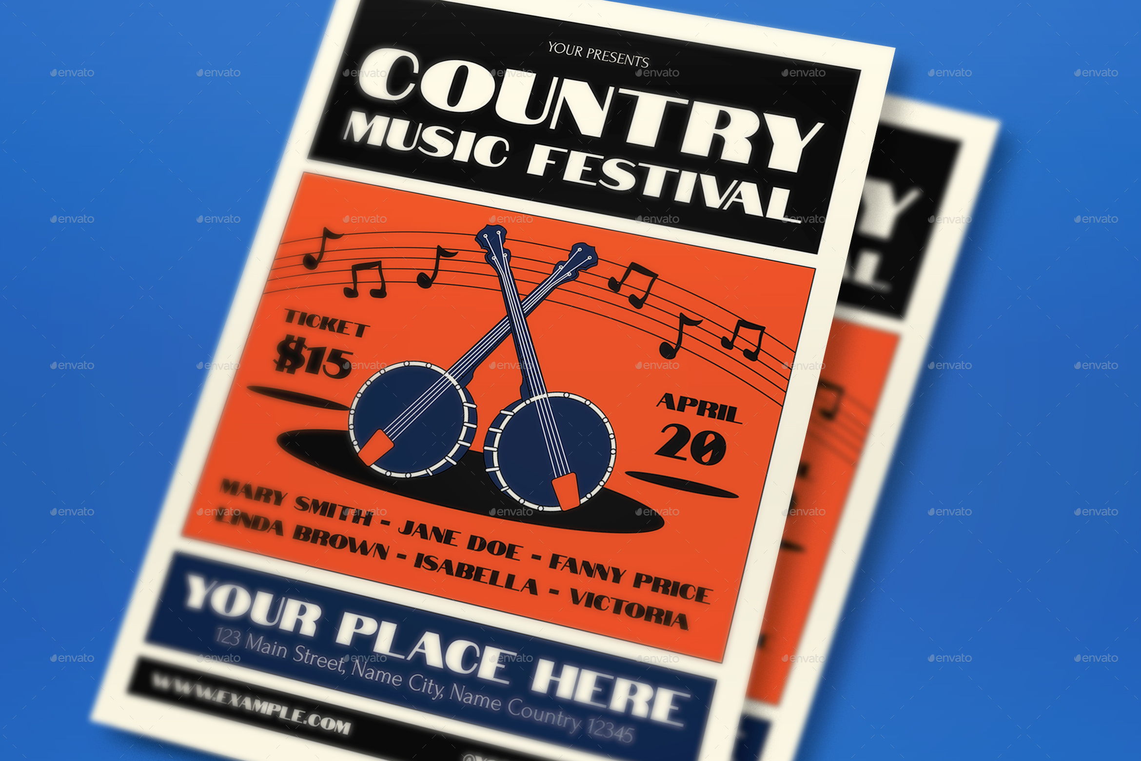 Black Retro Country Music Flyer Set by graphicook | GraphicRiver