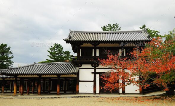 Traditional Japanese house with wooden columns Stock Photo by wirestock