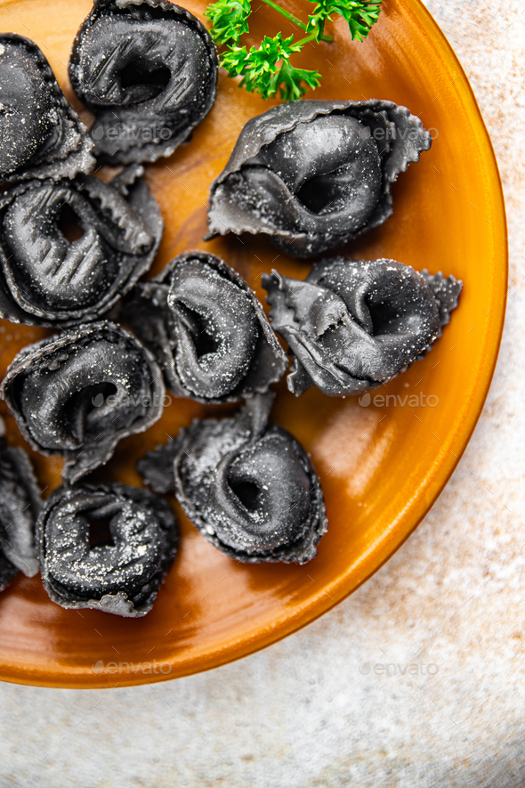 ravioli black color cuttlefish ink agnolotti fresh seafood seafood ...