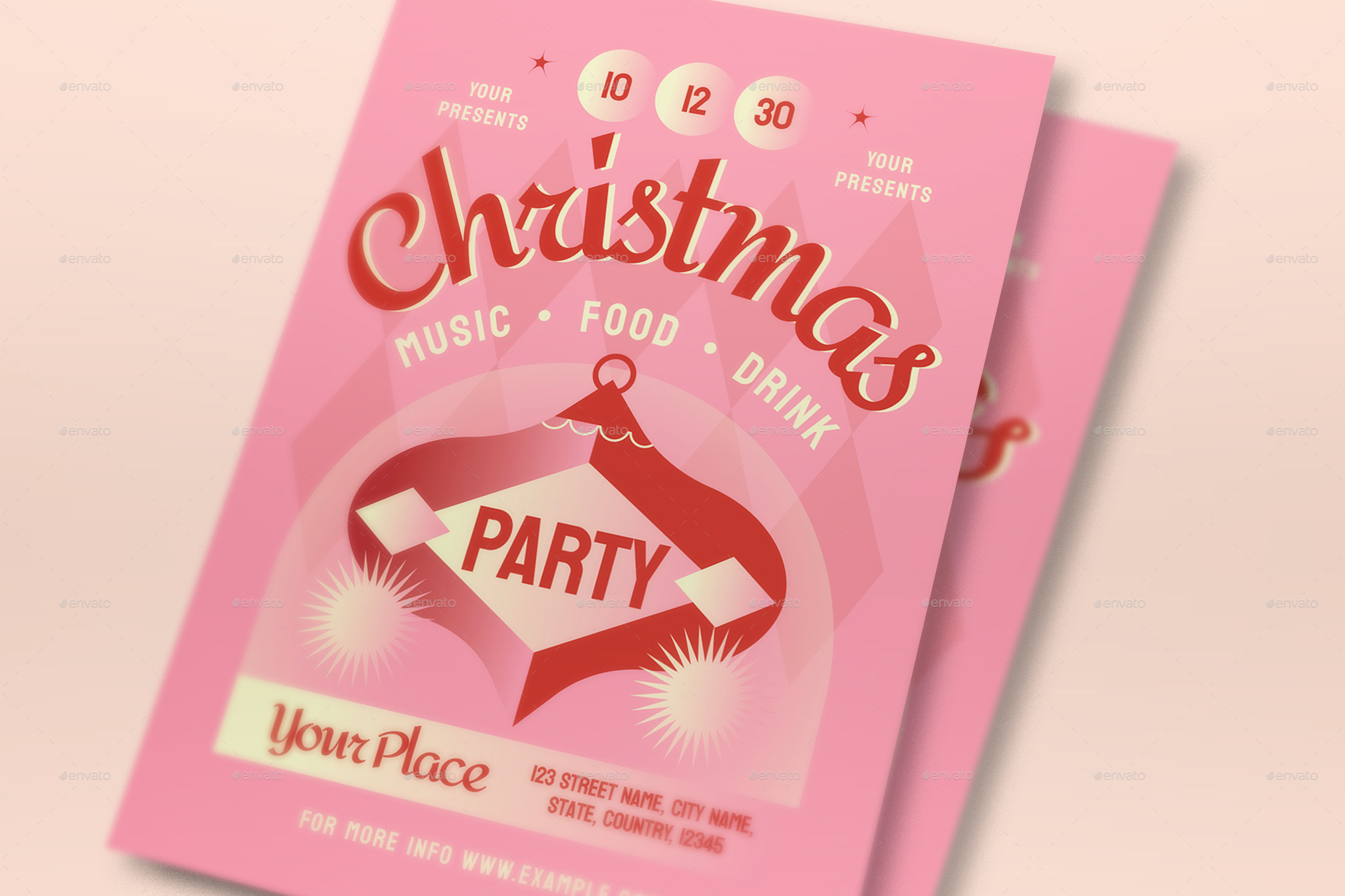Pink Retro Christmas Party Flyer Set, Print Templates | GraphicRiver