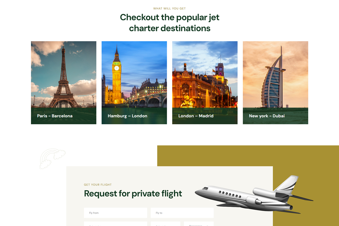 Jetly - Private Jet Charters Elementor Template Kit by themesflat ...