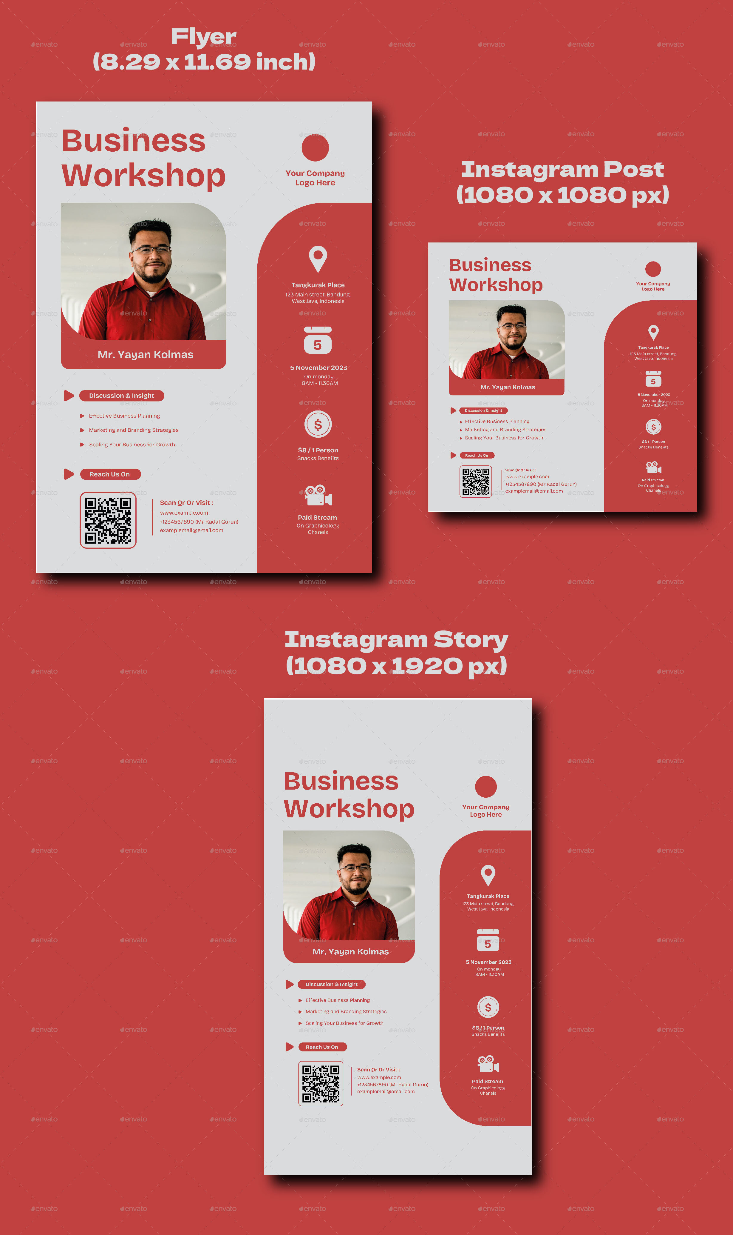 Simple Red Business Workshop Flyer Set, Print Templates | GraphicRiver