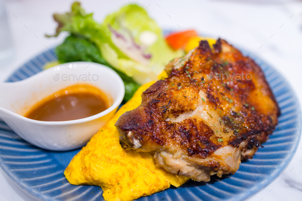 Grill chicken fillet omelet at restaurant Stock Photo by leungchopan