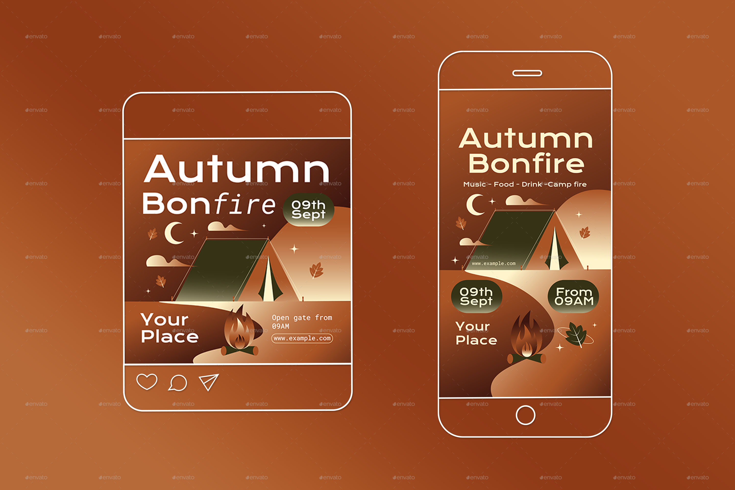 Gradient Autumn Bonfire Flyer Set by artboxstd | GraphicRiver