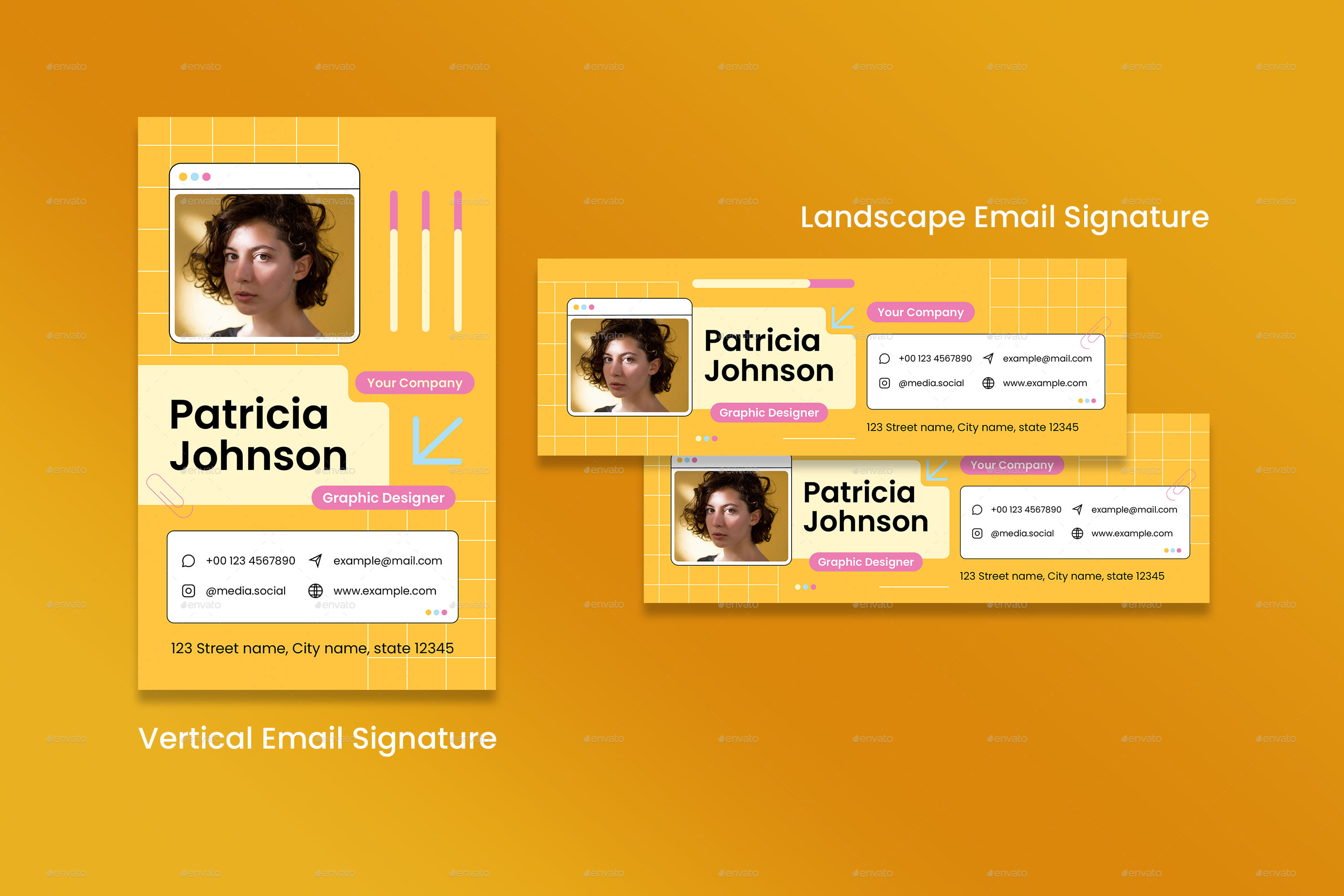 Yellow Retro Email Signature, Web Elements | GraphicRiver