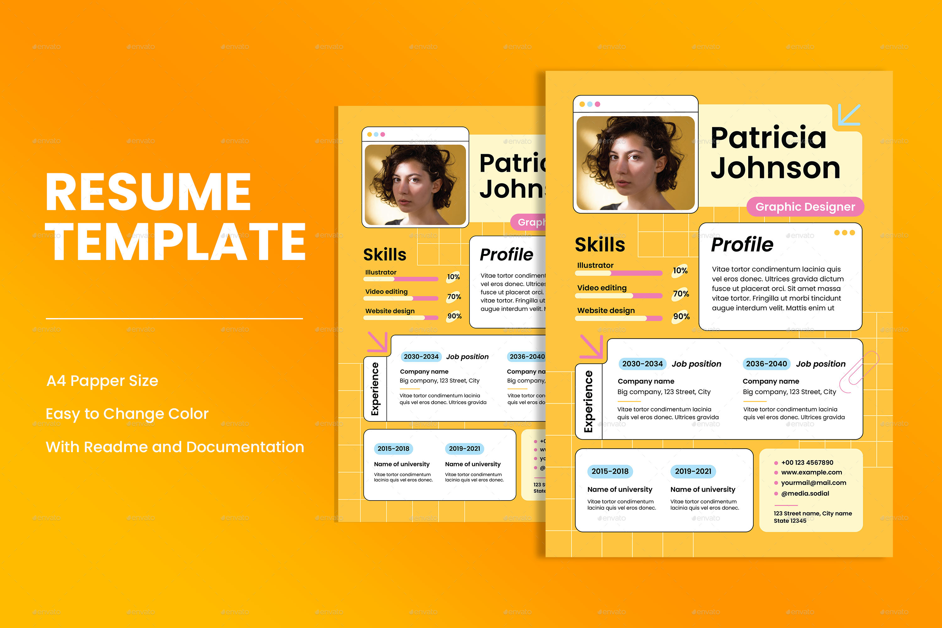 Yellow Retro Resume, Print Templates | GraphicRiver