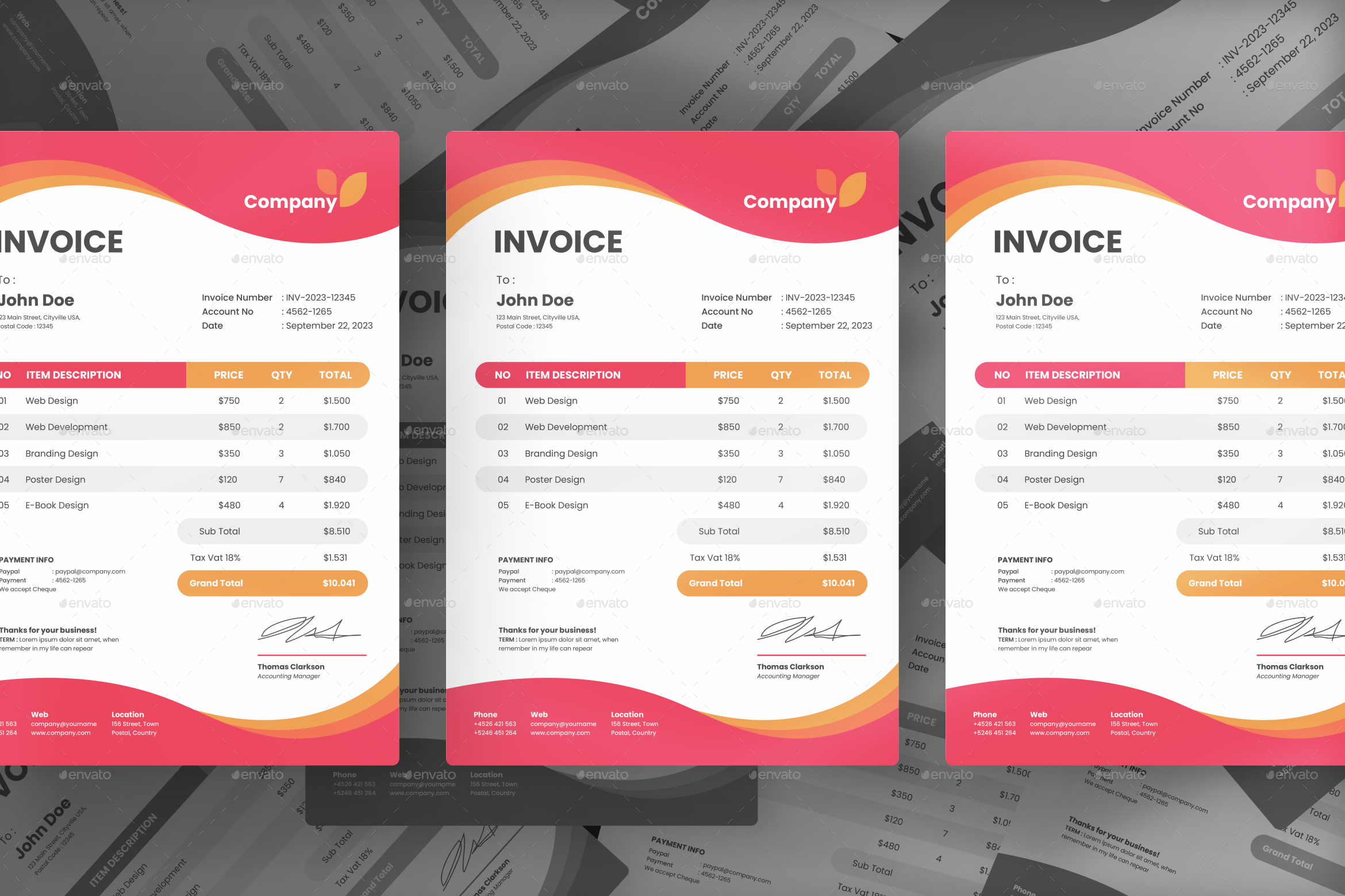 Pinky Modern Invoice, Print Templates | GraphicRiver