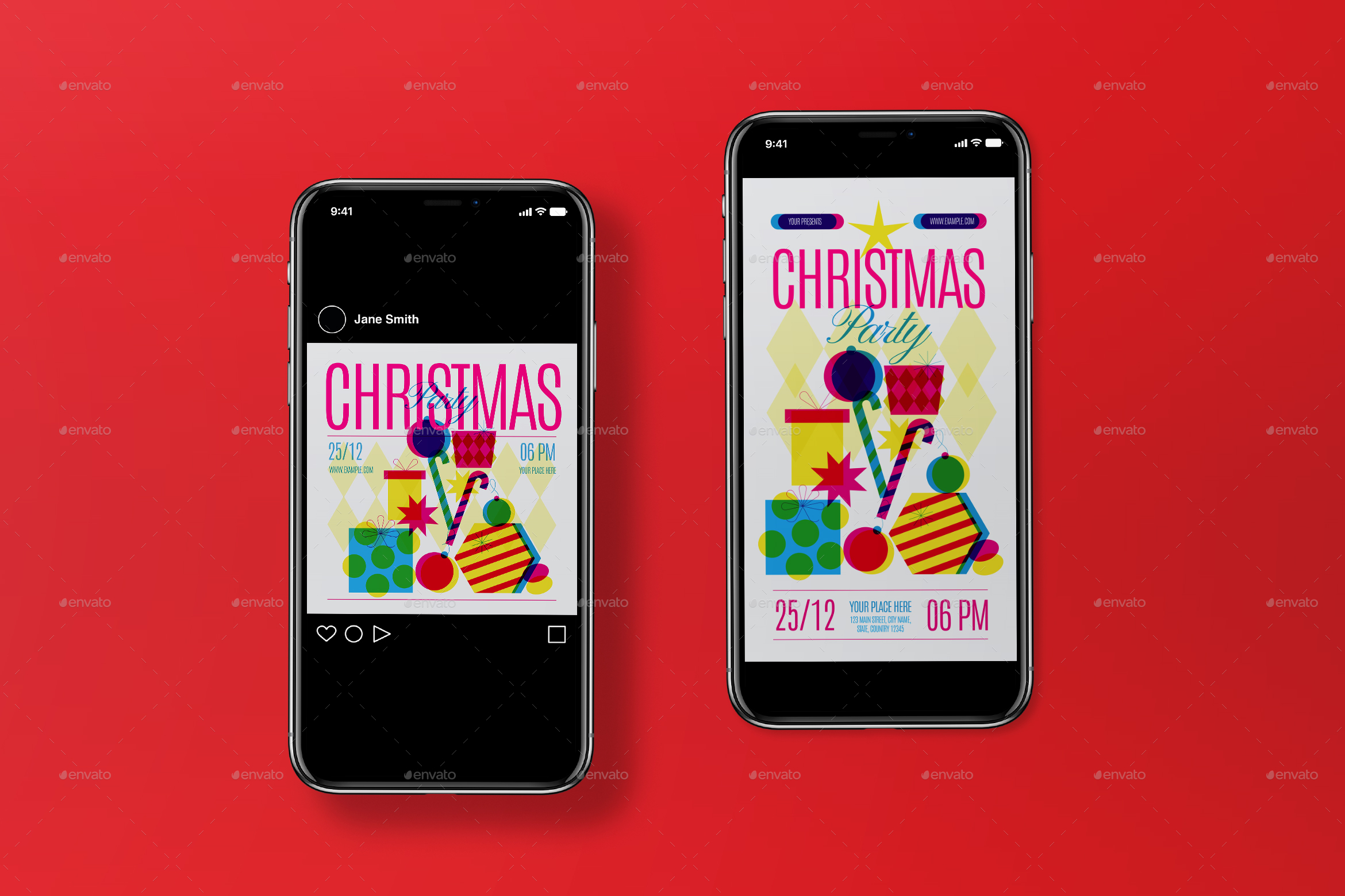 Pink Riso Graph Christmas Party Flyer Set, Print Templates | GraphicRiver