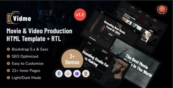 Vidmo - Movie & Video Production HTML Template by HiBootstrap | ThemeForest