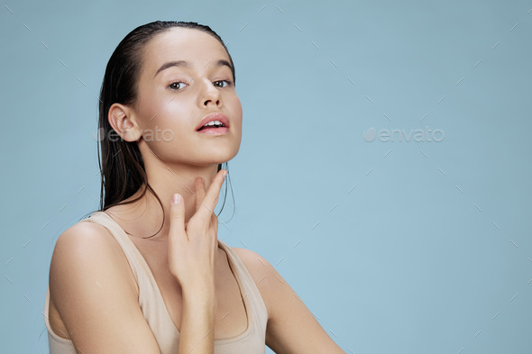 brunette face cosmetics clean skin tenderness isolated background Stock ...