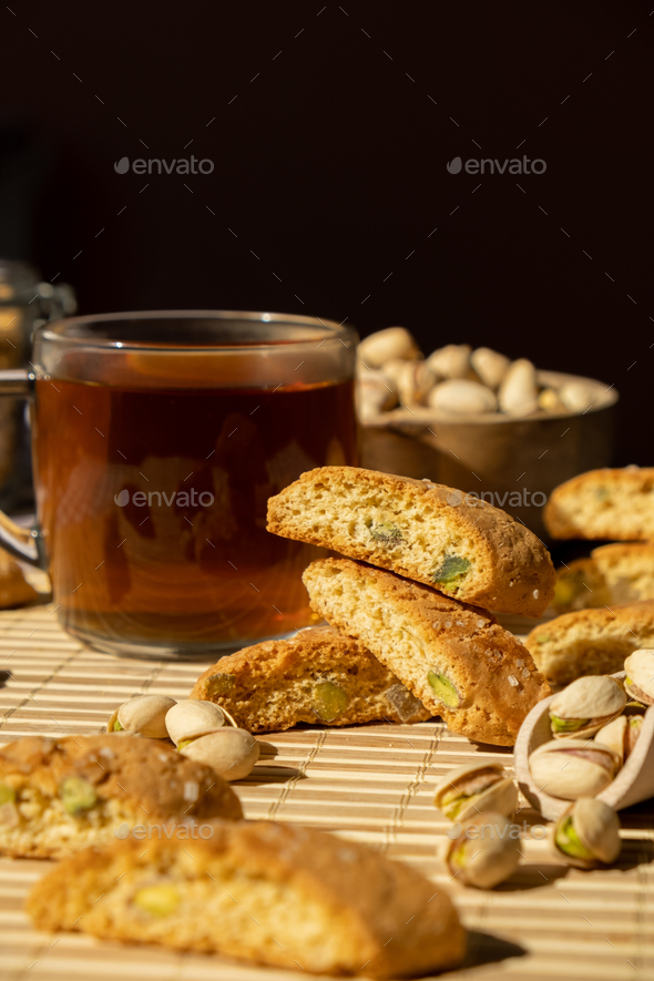 Biscotti Cantuccini Cookie Biscuits with pistachios and lemon peel ...