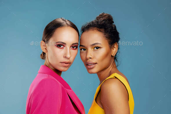 Mixed woman model race make-up skin beauty two Stock Photo by shotprime