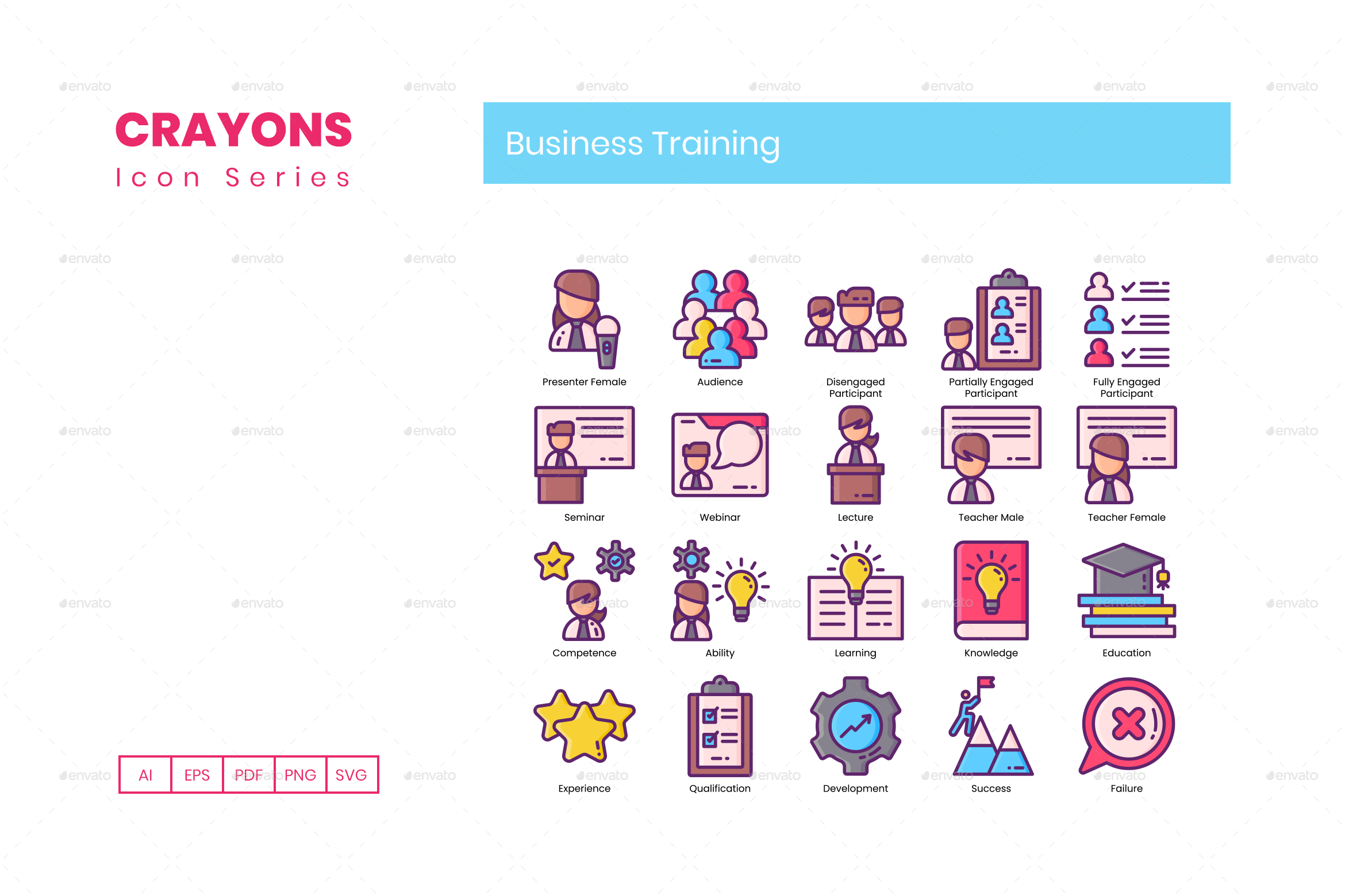 90 Business Training Icons | Crayons Series, Icons | GraphicRiver