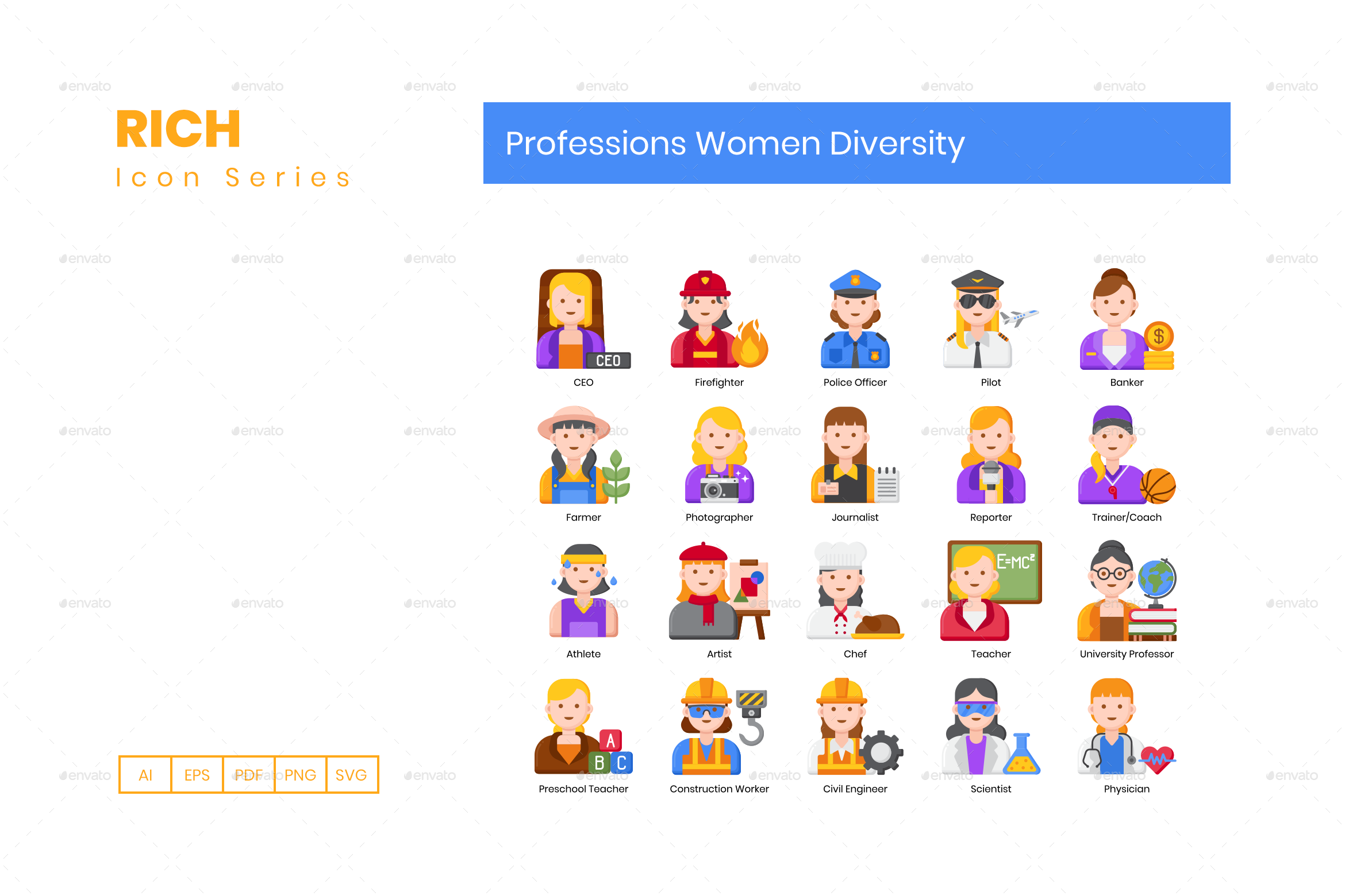 92 Professions Women Diversity Icons | Rich Series by Krafted ...