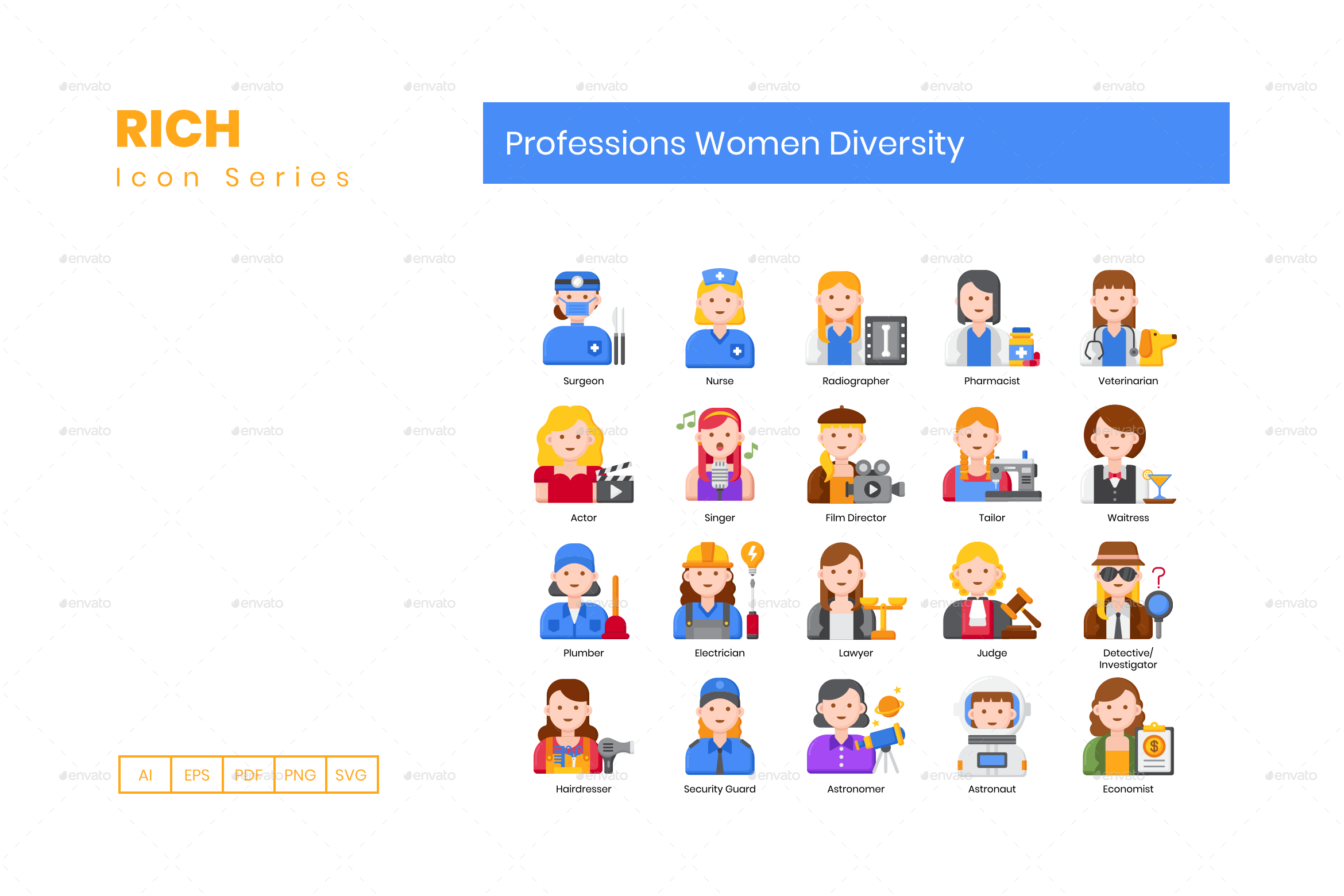 92 Professions Women Diversity Icons | Rich Series by Krafted ...