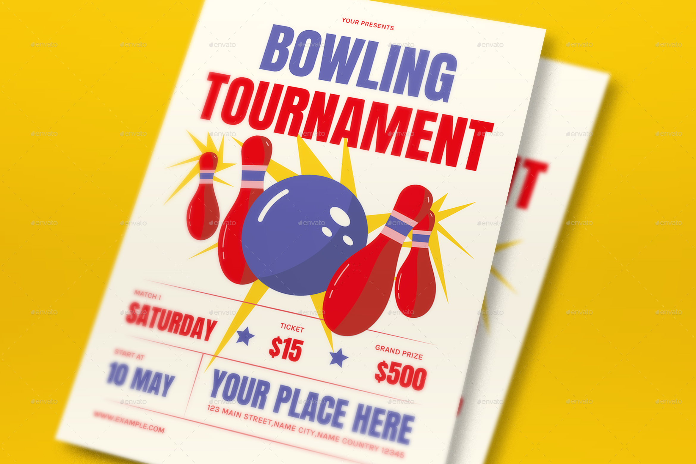 Blue Flat Design Bowling Tournament Flyer Set, Print Templates ...