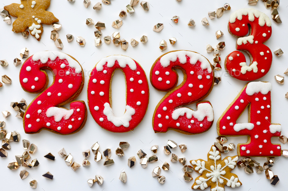 Christmas and New Year banner gingerbread cookies numbers 2023 change ...
