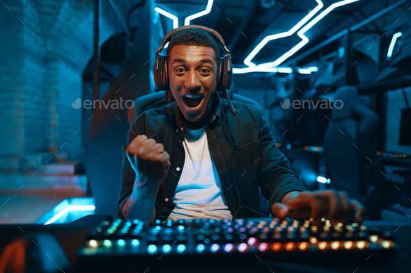 Victory in the cyber game. Portrait of a man who won. Stock Photo by ...