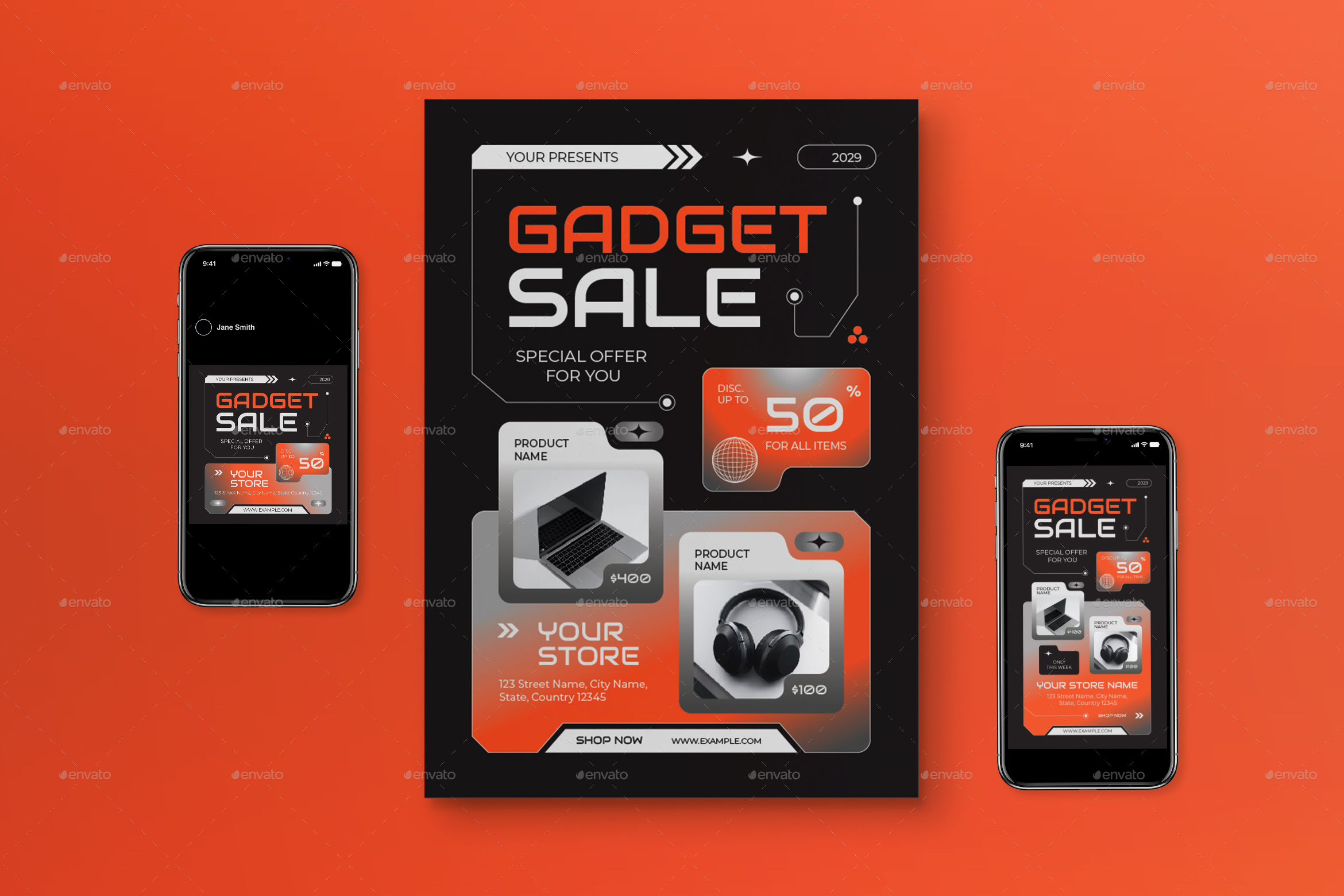 Black Edgy Futuristic Gadget Sale Flyer Set, Print Templates | GraphicRiver