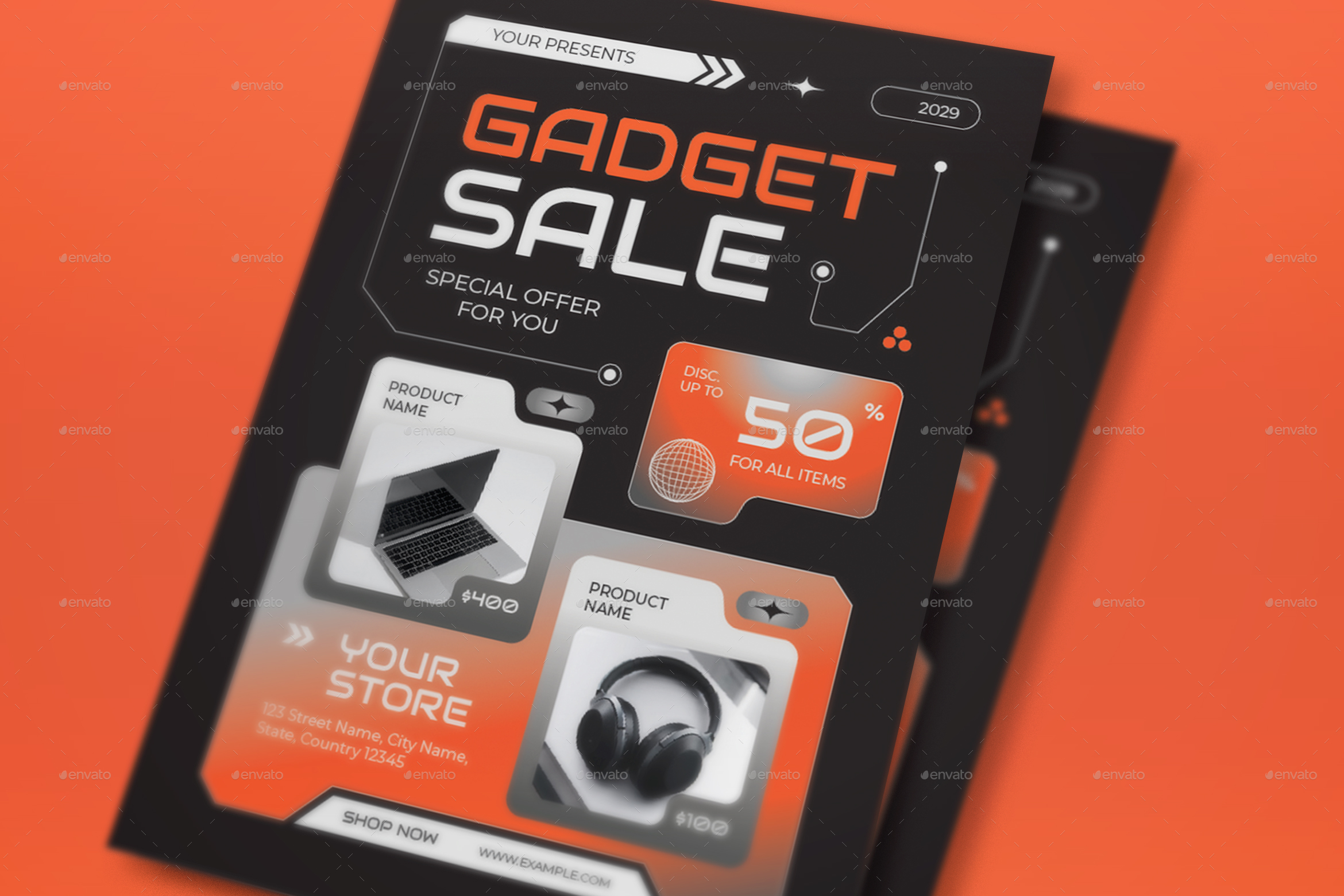 Black Edgy Futuristic Gadget Sale Flyer Set, Print Templates | GraphicRiver