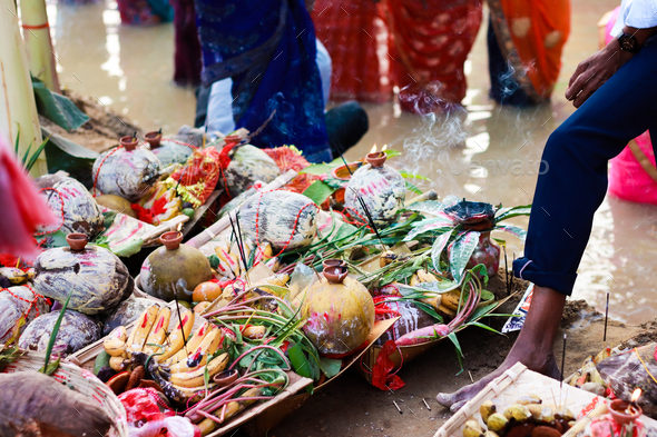 Offerings for the annual ritual of Chhath Puja Stock Photo by wirestock
