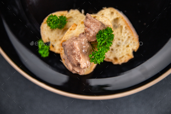 Cod liver seafood appetizer meal food snack on the table copy space ...