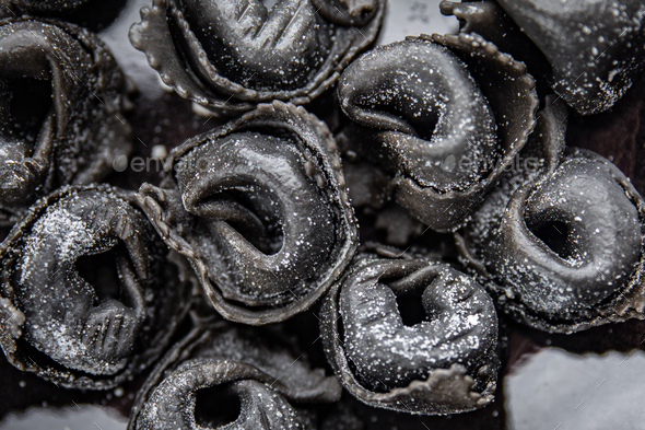 ravioli black color agnolotti cuttlefish ink fresh seafood salmon fish ...