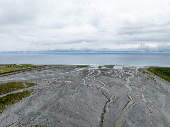 Top view of Hualien Liwu river estuary in Taiwan Stock Photo by leungchopan
