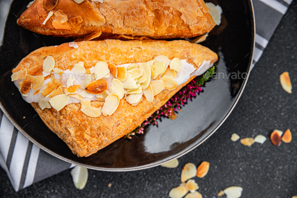 sweet almond triangle cake cream puff pastry dessert eating cooking ...