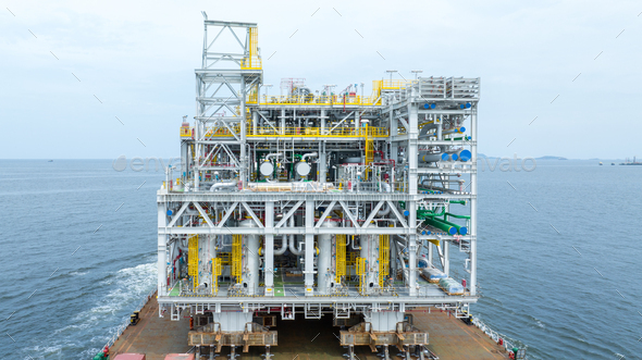 Big Construction on ship. Tender Drilling Oil Rig on Barge Ship ...