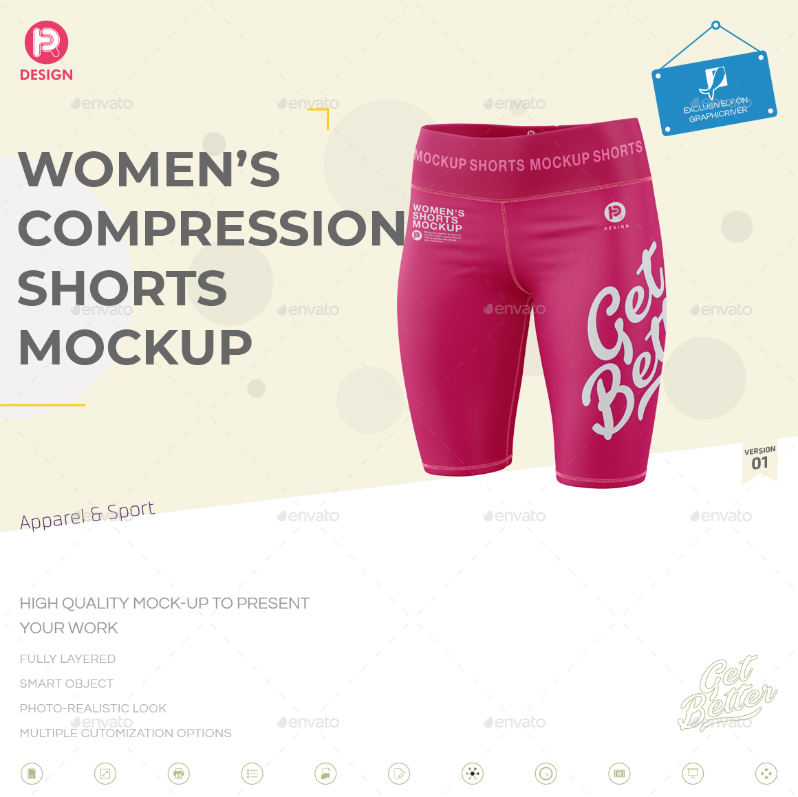 Women’s Compression Shorts Mockup V1, Graphics | GraphicRiver