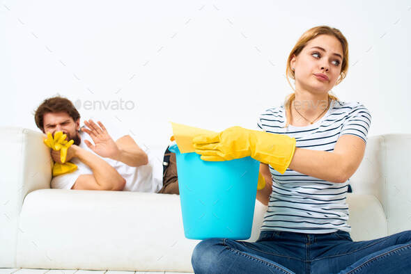 housework married couple service interior cleaning Lifestyle Stock ...