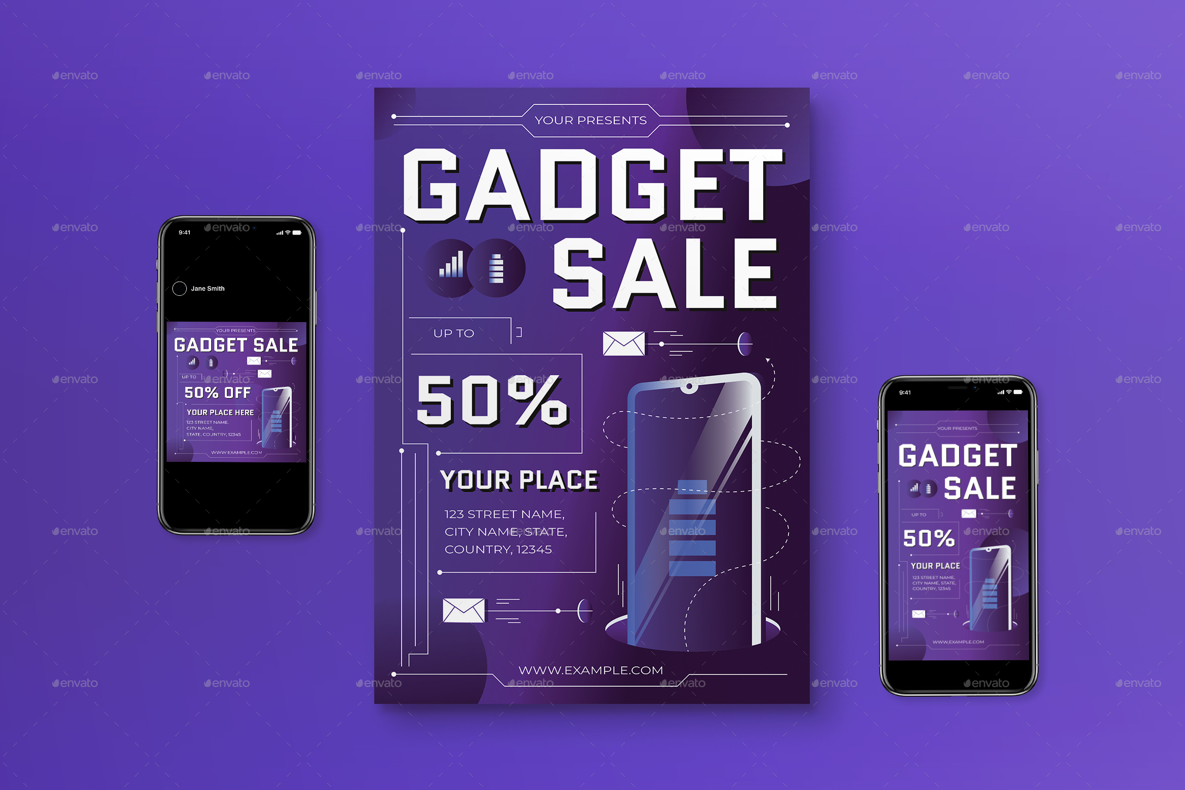 Purple Gradient Gadget Sale Flyer Set, Print Templates | GraphicRiver