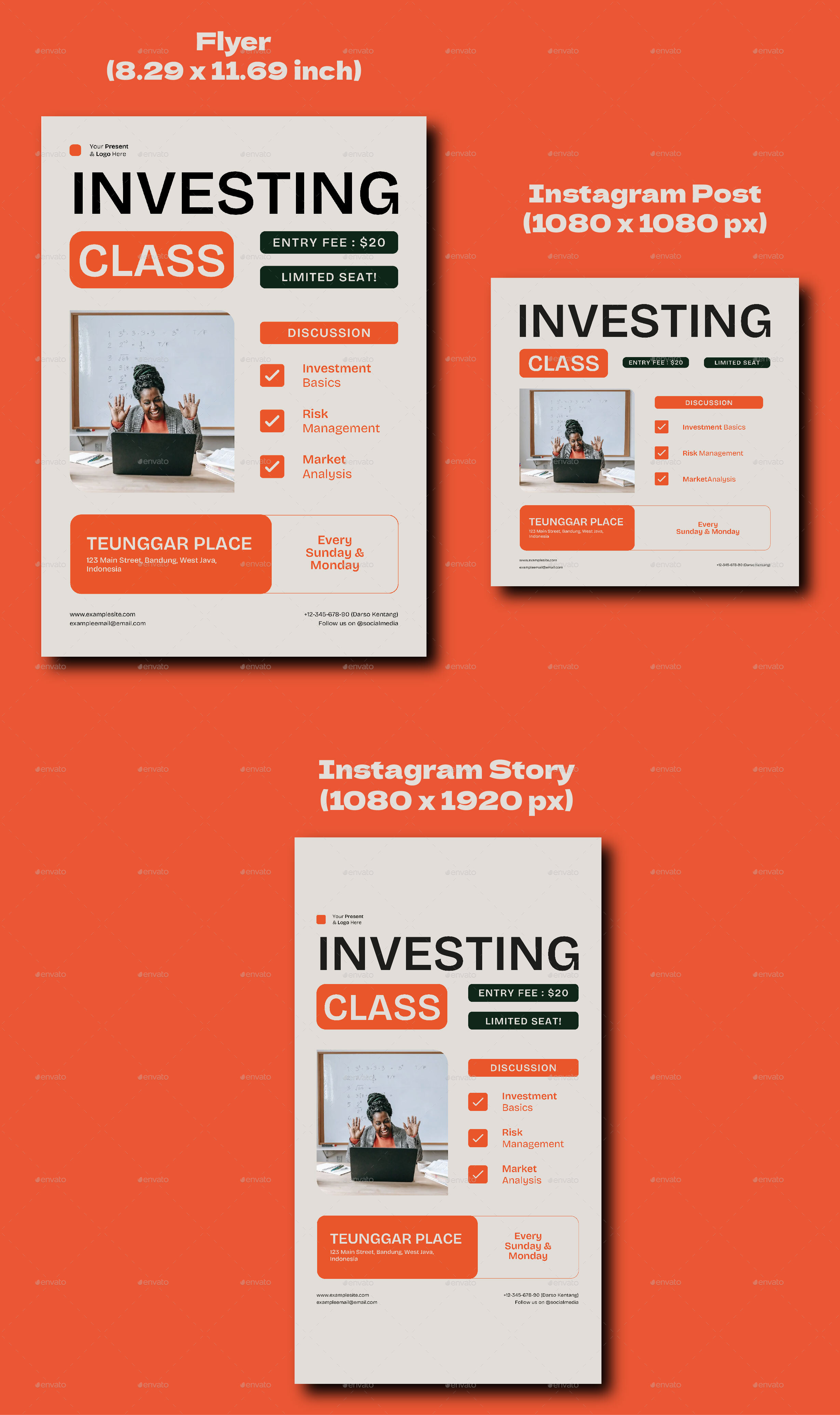 Orange Investing Class Flyer Set, Print Templates | GraphicRiver