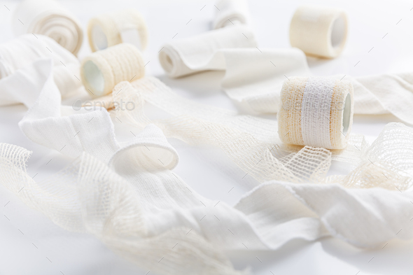 First aid, injury protecting wrapping and wound dressing concept Stock ...