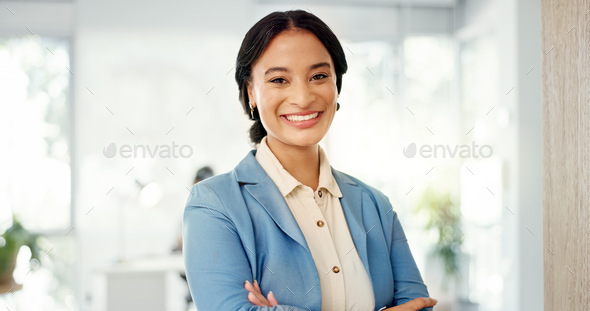 Success, face and business woman in the office with smile, confidence ...