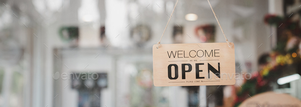 Open sign board through the door glass. Stock Photo by NewJadsada ...