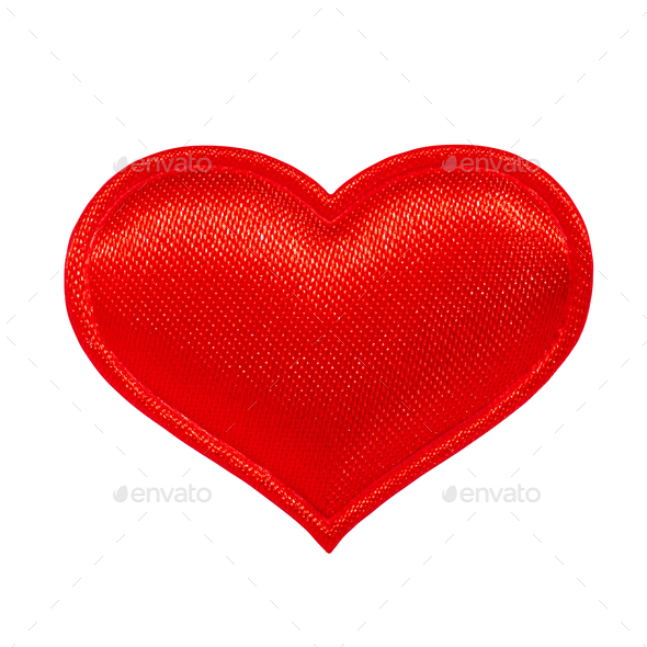 Red fabric heart as an element for design isolated on white background ...
