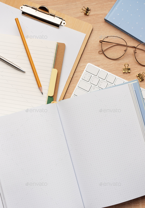 Flat lay, top view office table desk. Stock Photo by Olena_Rudo | PhotoDune