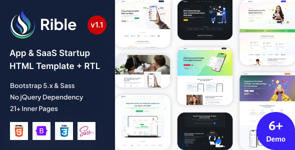 Rible - App & SaaS Startup HTML Template by HiboTheme | ThemeForest